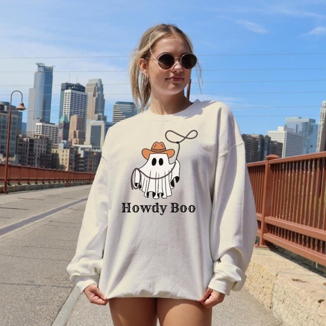 Howdy Boo Cute Cowboy Ghost Halloween Sweatshirt, Spooky Ghost Crewneck ...