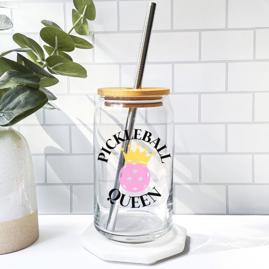 Pickleball Queen Glass Can Tumbler With Lid and Straw, 16oz Pickleball ...