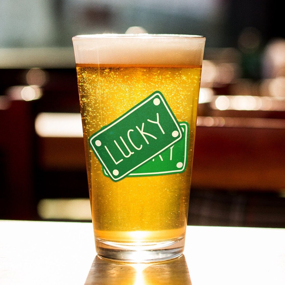 Lucky License Plates Pint Glass, 16oz St Patrick's Day Beer Pint Glass ...