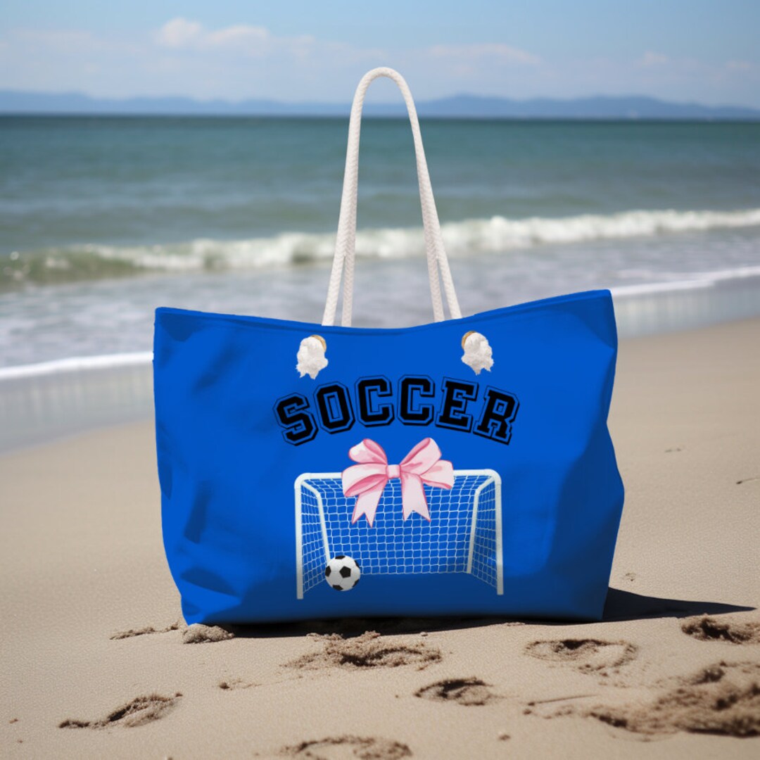 Soccer Coquette Pink Bow Large Tote Bag, Soccer Oversized Rope Tote ...