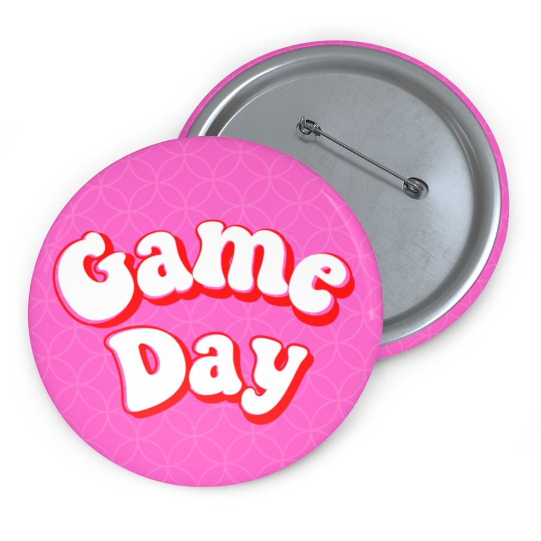 Game Day Pink Bubble Letter Pin Button, Pink Game Day Pin, Pink Game ...