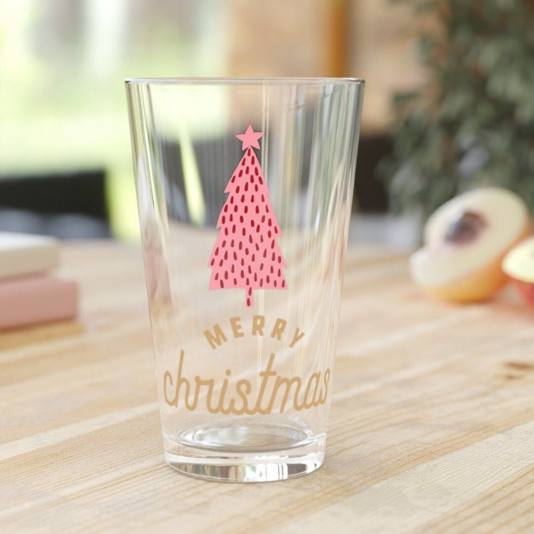 Retro Merry Christmas Pink Tree Holiday Pint Glass, 16oz - Etsy