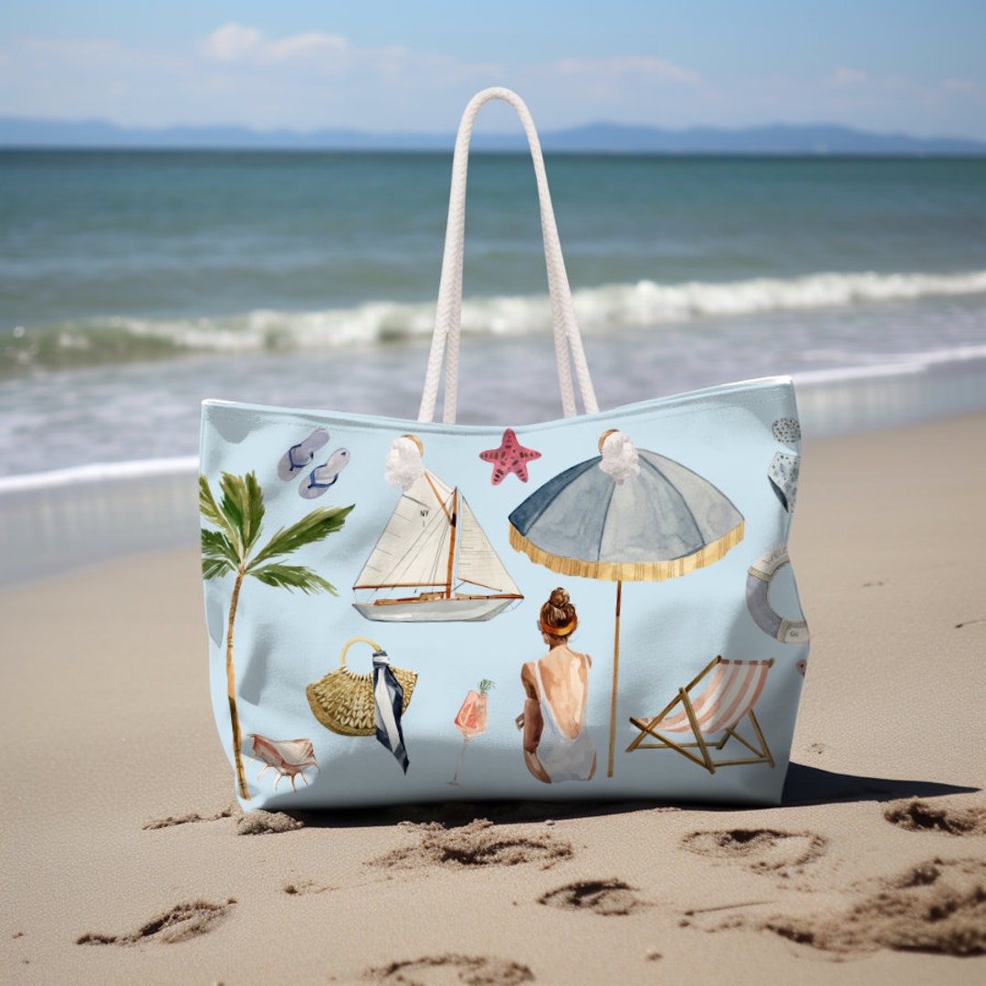 Cote D'azur Weekender Bag, French Riviera Rope Handle Beach Bag, Large ...