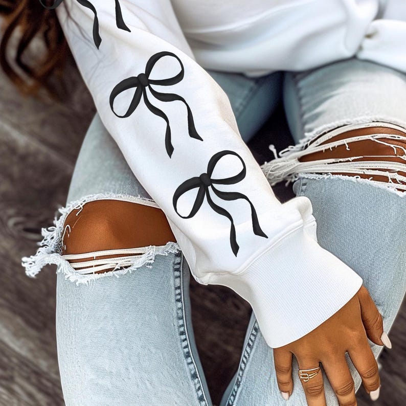 3 Bow Sleeves Coquette Crewneck Sweatshirt, Bow Sweatshirt, White Bow ...