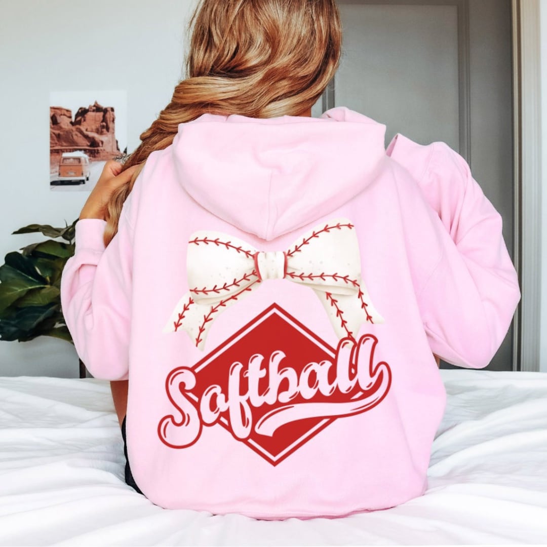 Softball Coquette Bow Hoodie Sweatshirt, Oversized Softball Sweatshirt ...