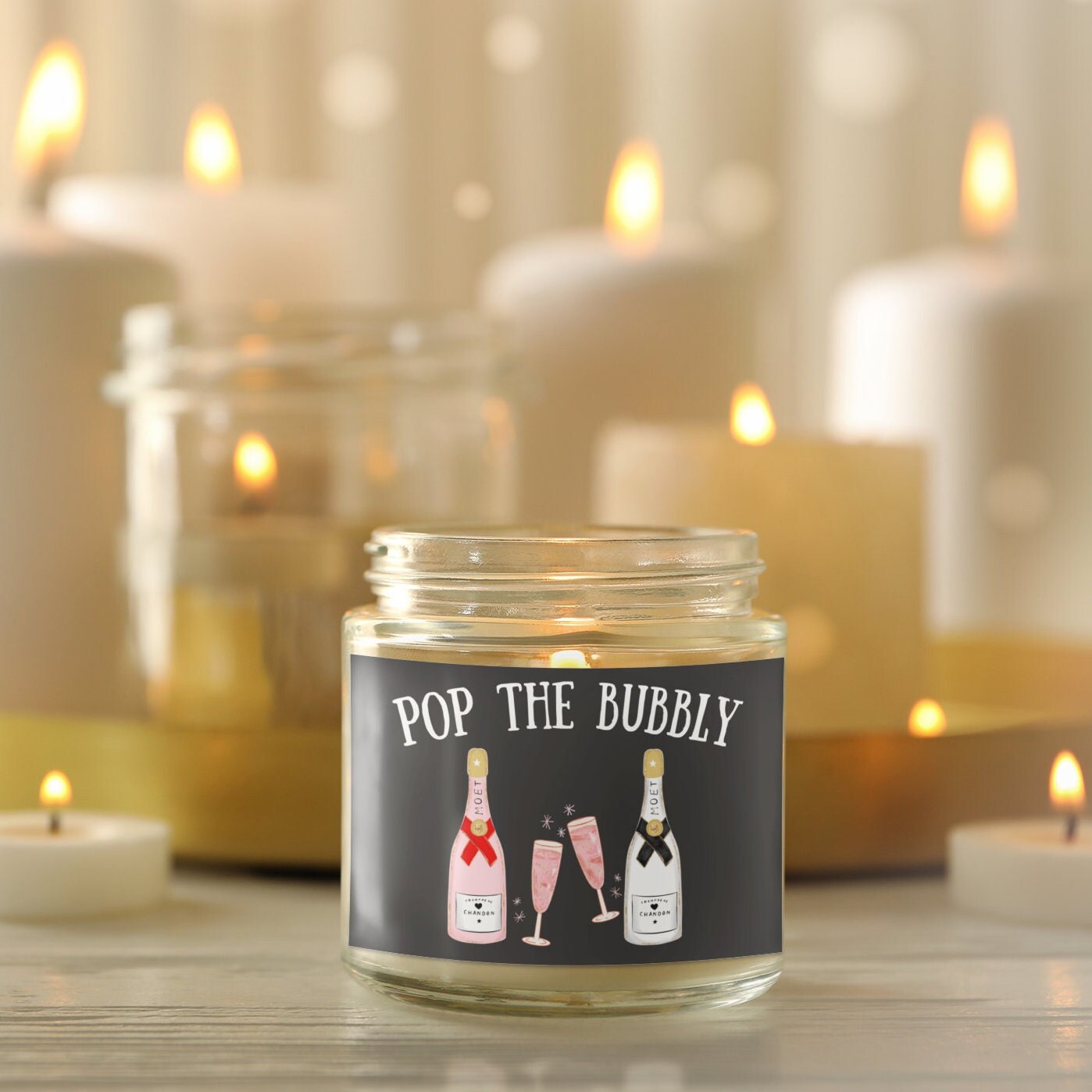 Pop the Bubbly Champagne Label Soy Wax Candle | Bridesmaid Gift ...