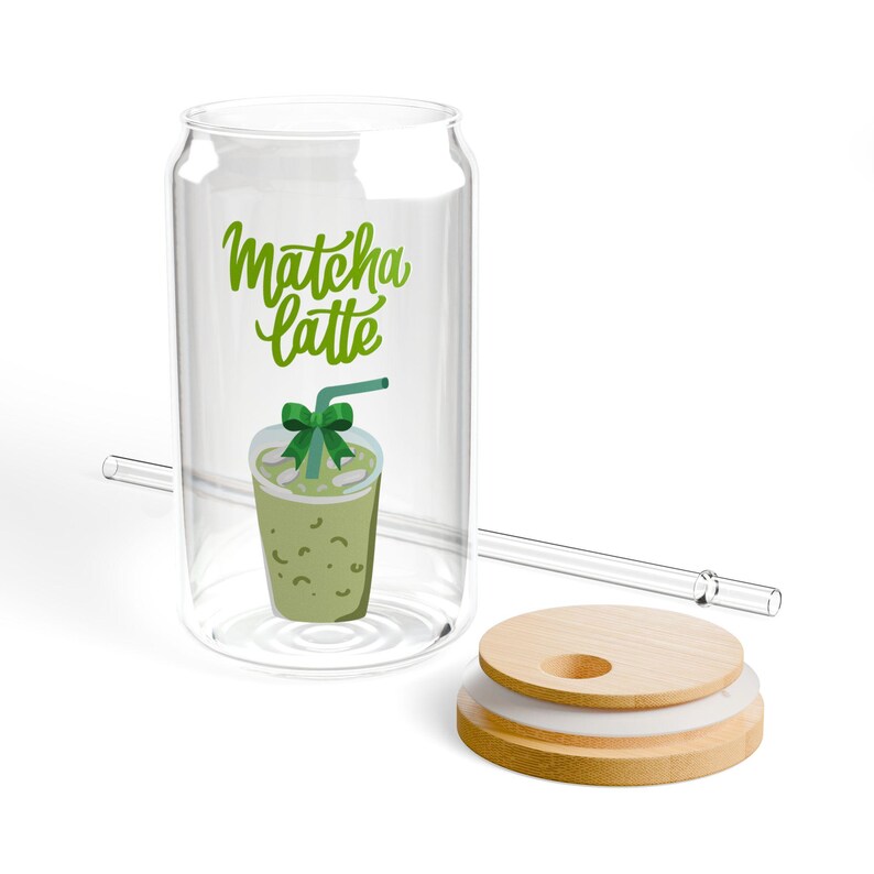 Matcha Latte Sipper Glass, 16oz - Glass With Lid & Straw for Tea Lovers ...