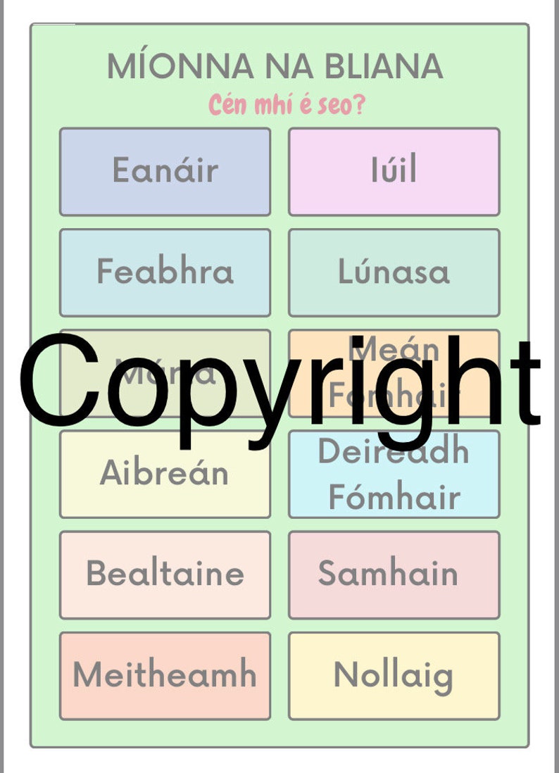 Months of the Year in Irish(printable) - Etsy