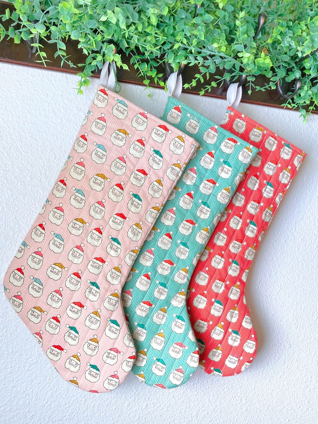 Kitchmas Santa Quilted Christmas Stocking | Cotton Traditional Quilted ...