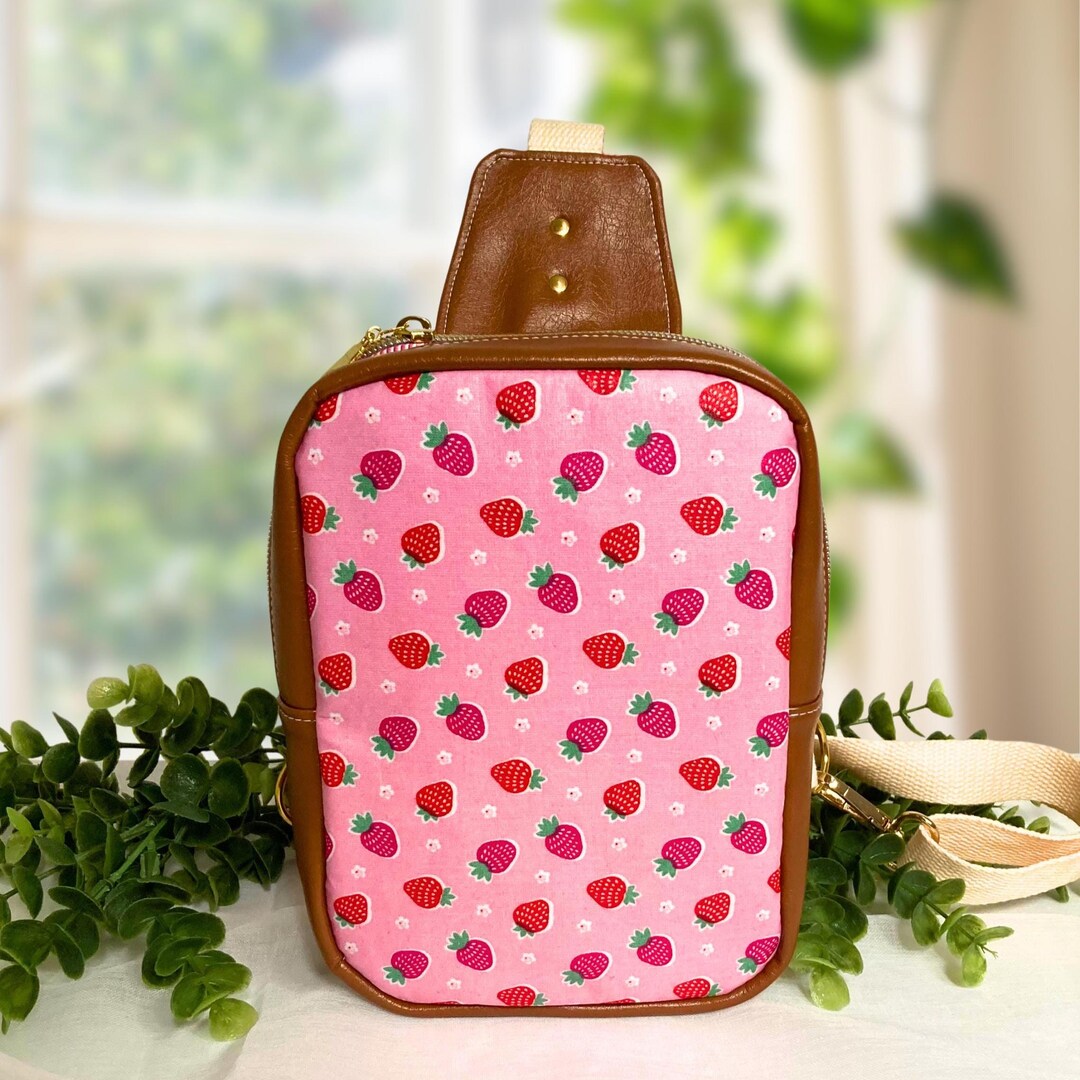 Mini Sling Backpack | Pink Strawberry Cottage | Adjustable Strap Bag ...