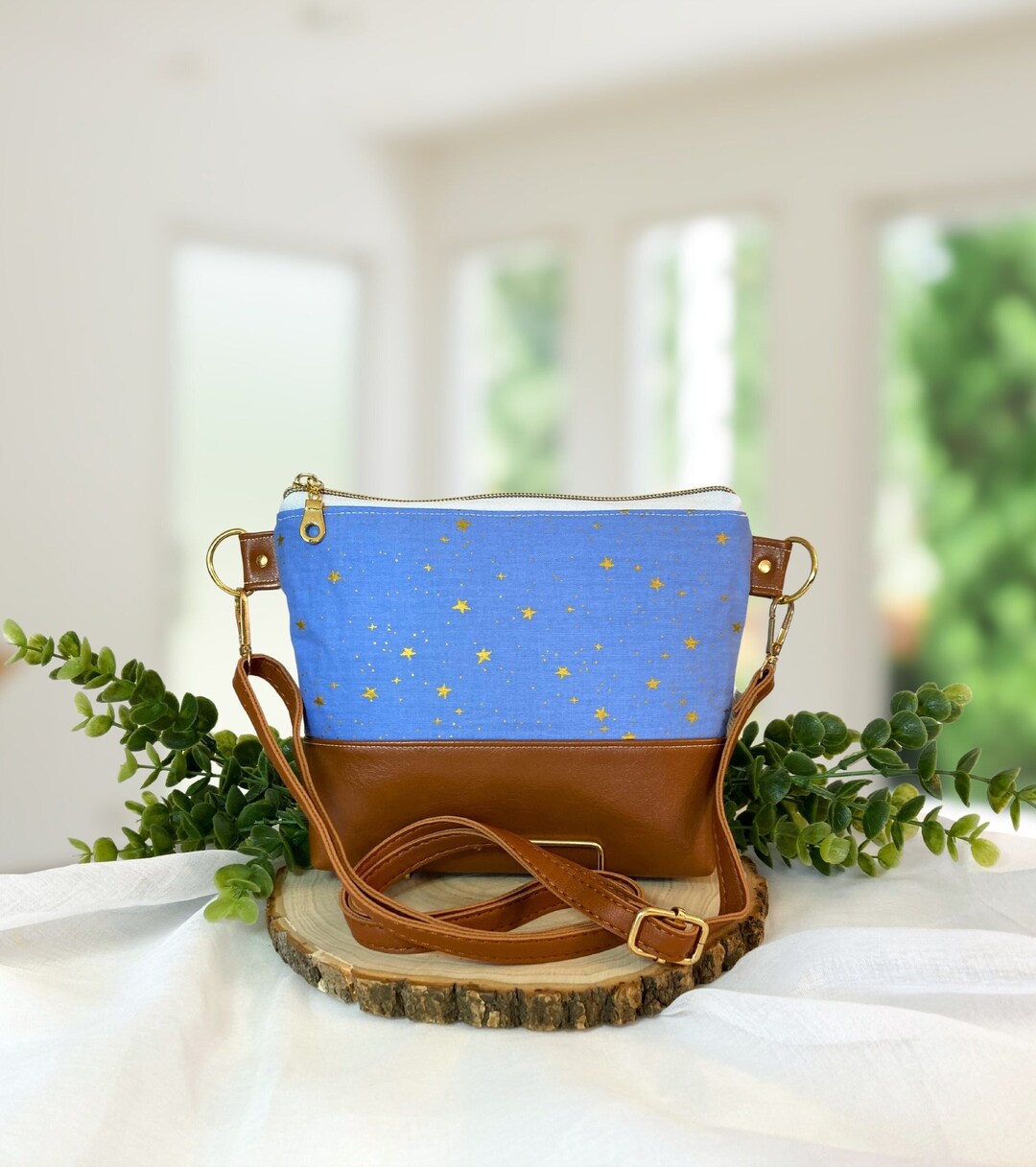 Minimalist Crossbody Purse Handmade Bag Simple Basic Purse Blue W/ Gold ...