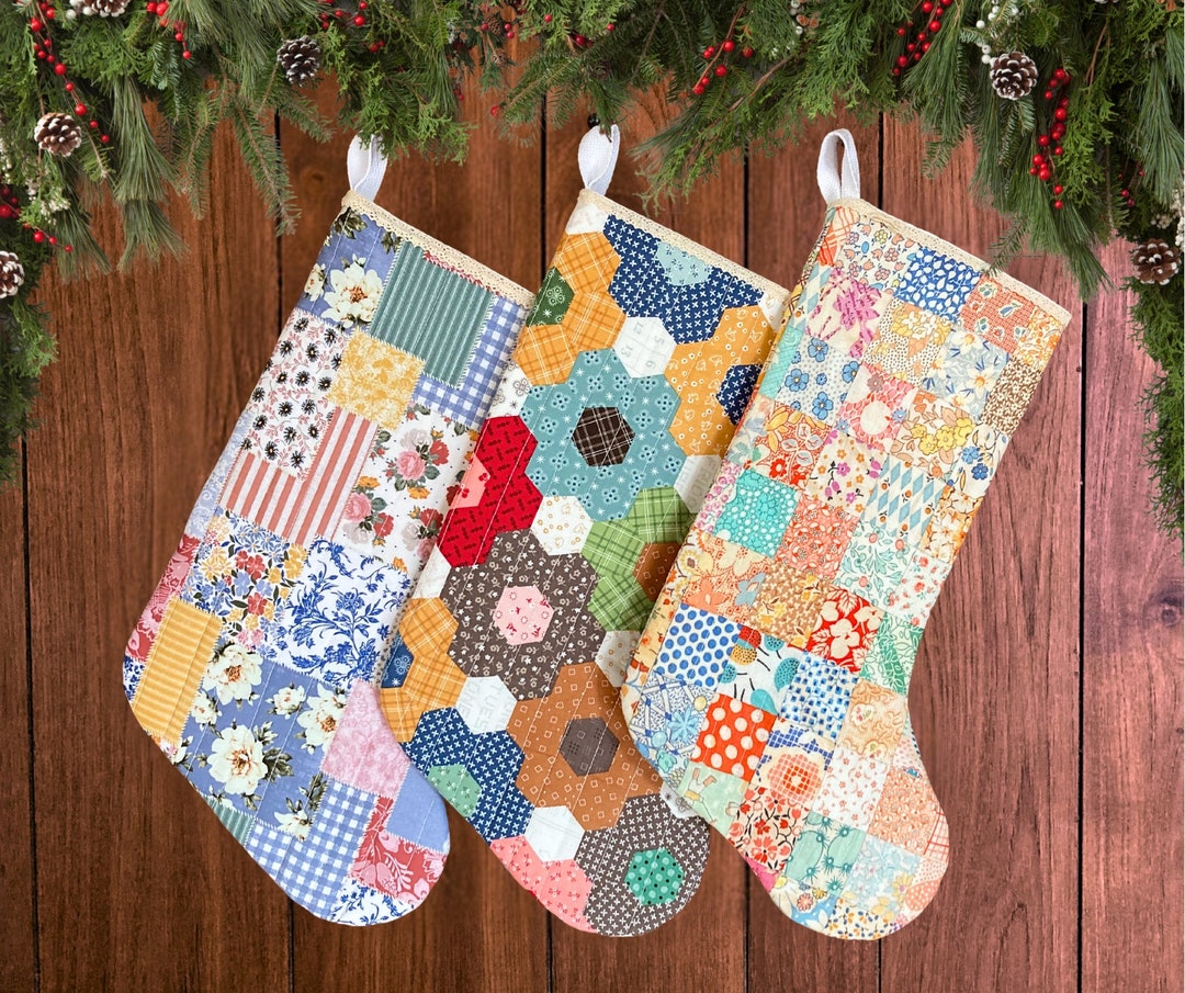 Vintage Inspired Rustic Christmas Stocking Cotton Traditional Quilted ...