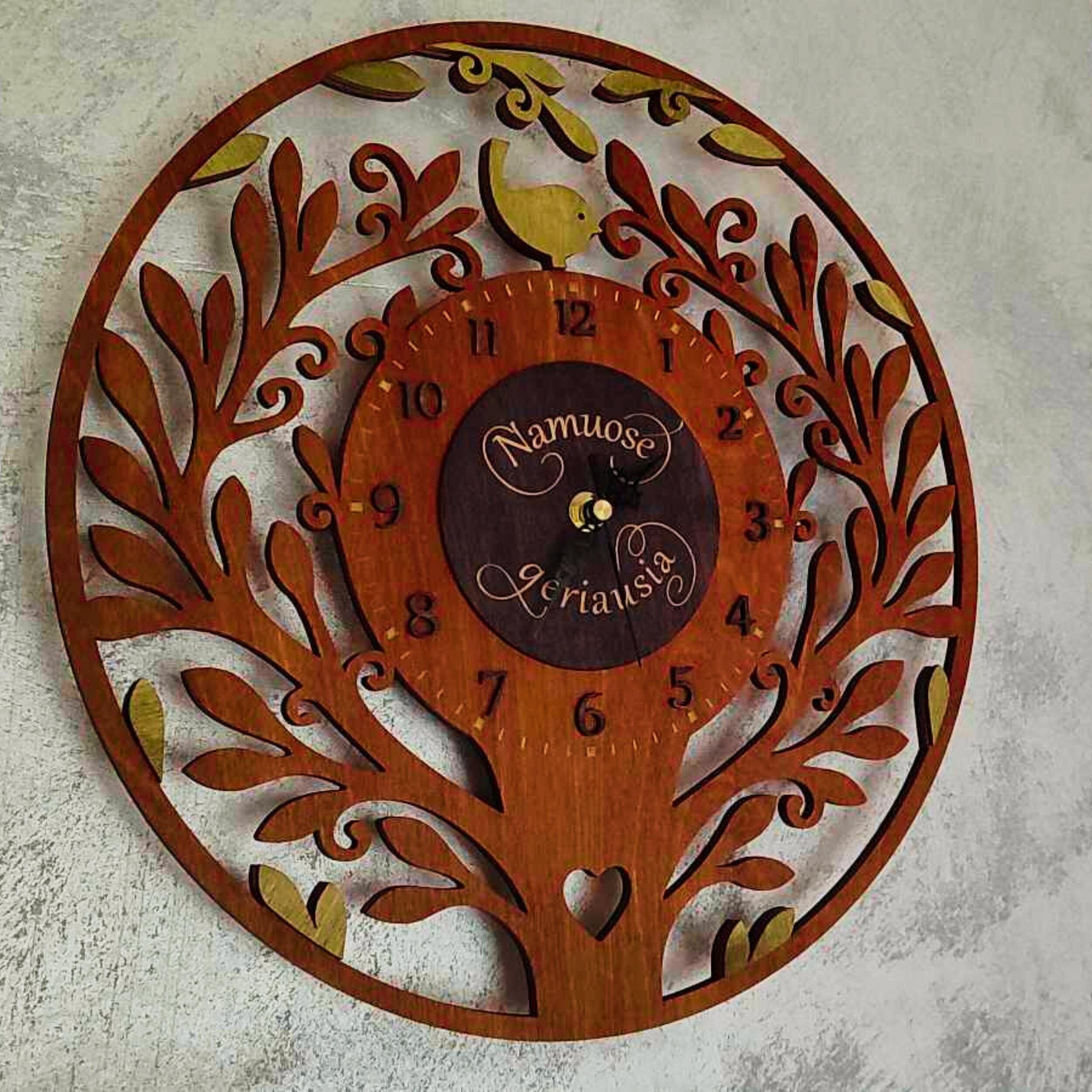 Tree Clock Laser Cut File, Wall Art SVG, DIY Home Decor, Glowforge Bird ...