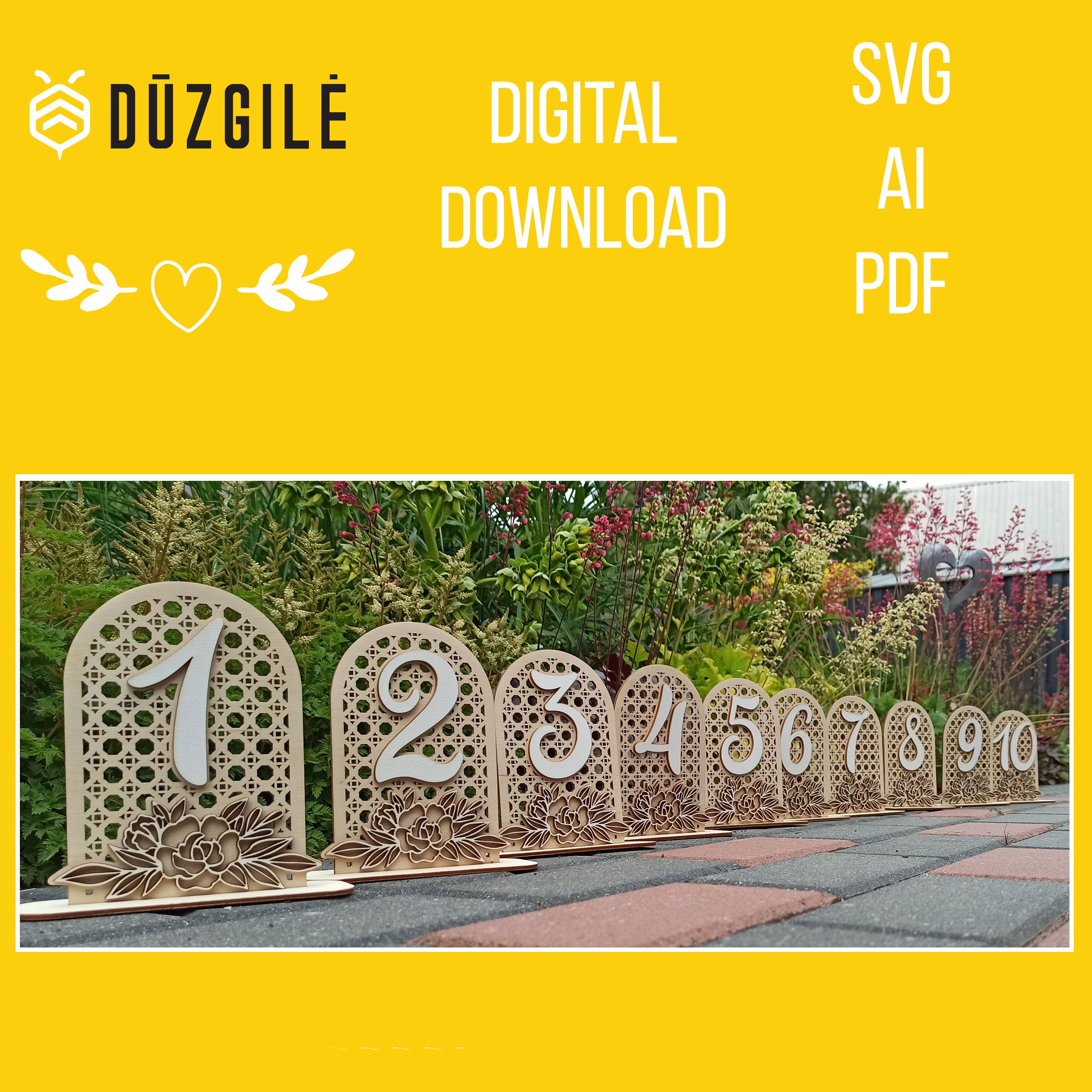 Table Numbers Cut File, Wooden Wedding Table Numbers, Laser Cut Table ...