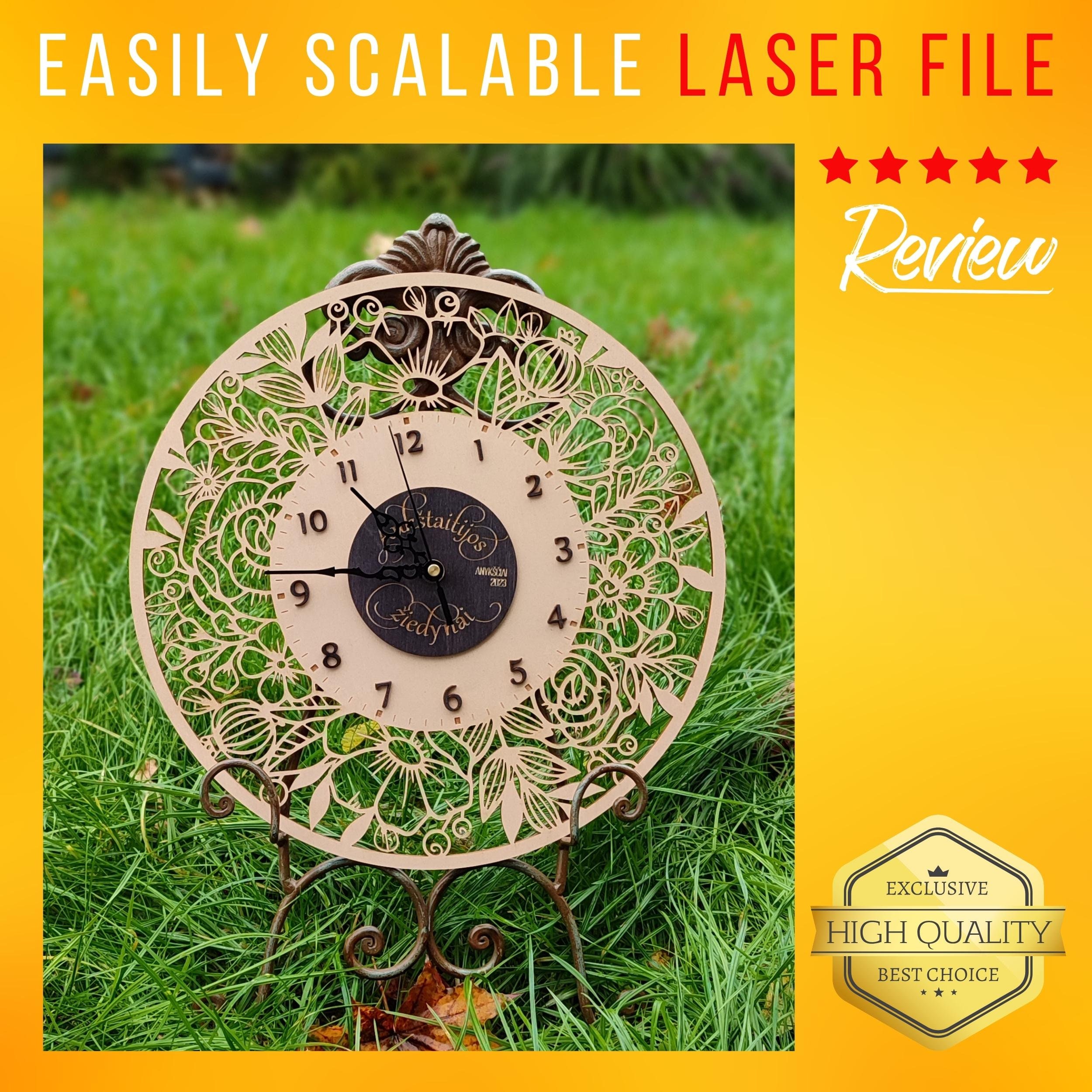 Floral Clock Laser Cut File, Wall Art SVG, DIY Home Decor, Glowforge ...