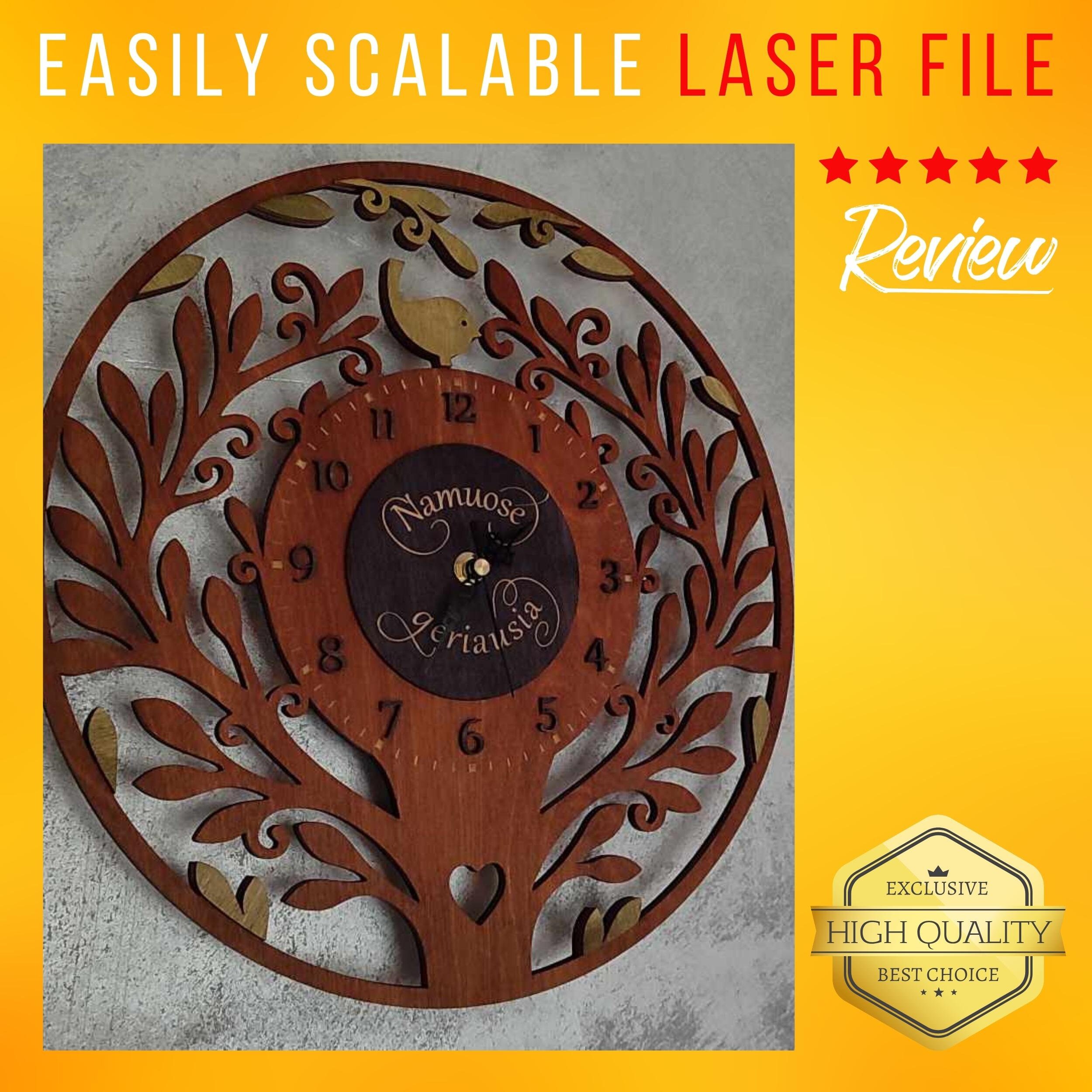 Tree Clock Laser Cut File, Wall Art SVG, DIY Home Decor, Glowforge Bird ...