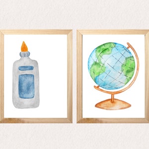 School Supply Watercolor Prints: Whimsical Classroom Decor, Set of 10 ...