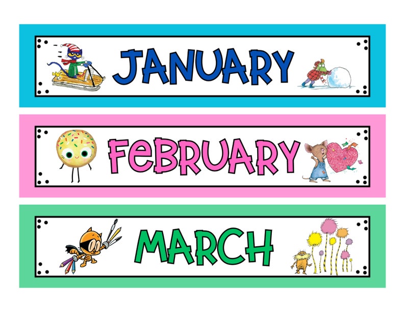 Children's Book Character Calendar Headings: Classroom Decor - Etsy