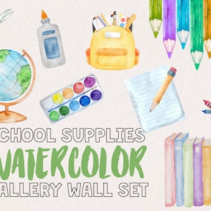 Whimsical School Supply Watercolor Prints - Set of 10 Educational Art ...