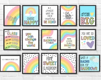 Boho Rainbow of Positivity: 15 Inclusive Sayings Posters - Etsy
