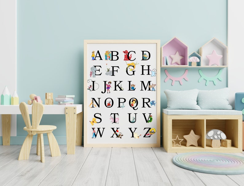Whimsical Alphabet Poster: Children's Book Characters, Nursery Decor ...