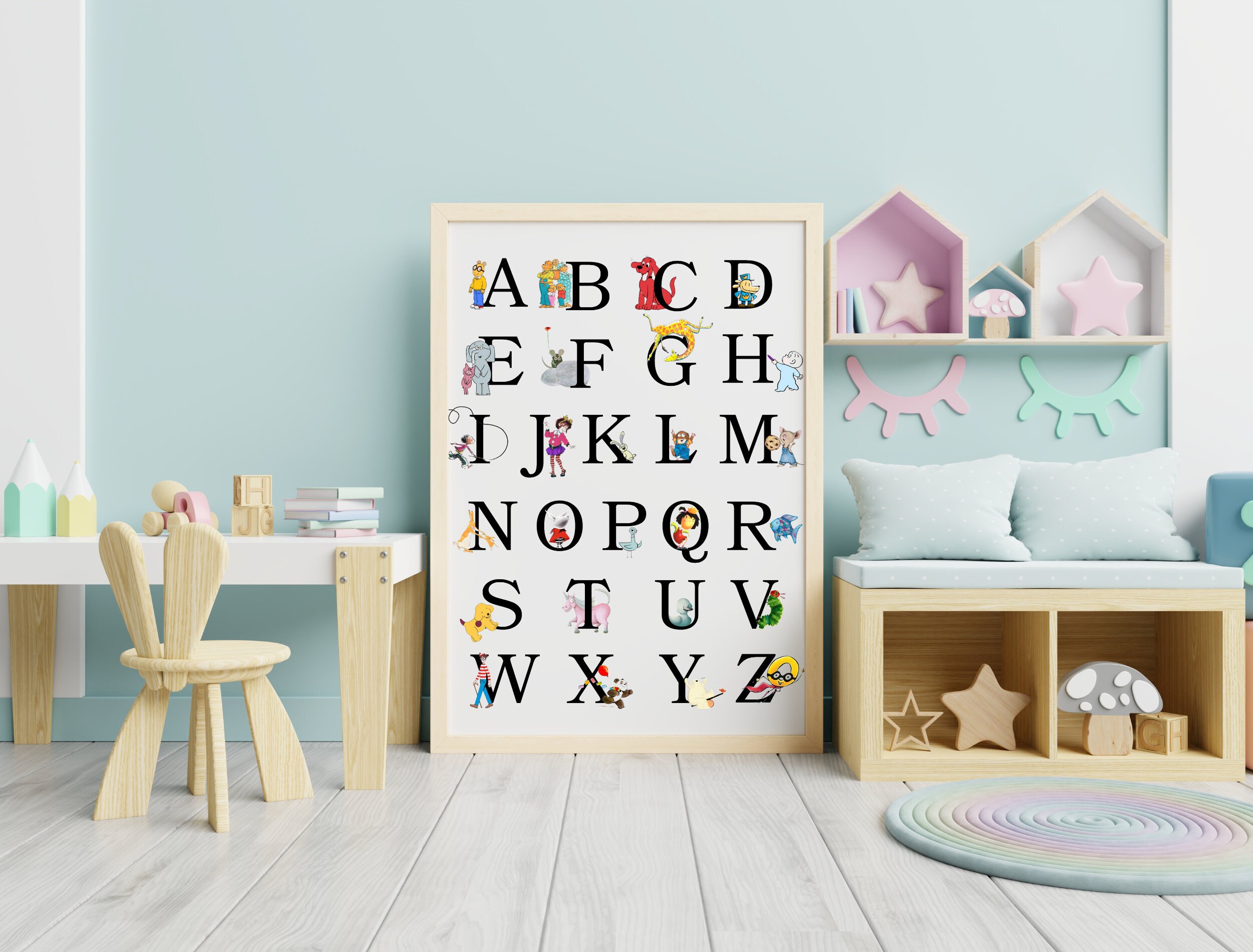 Whimsical Alphabet Poster: Children's Book Characters, Nursery Decor ...