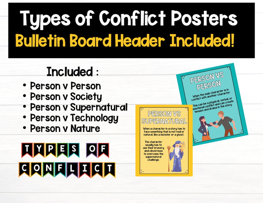 Types of Conflict Posters, Classroom Decor Printables, Reading Posters ...