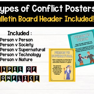 Types of Conflict Posters, Classroom Decor Printables, Reading Posters ...