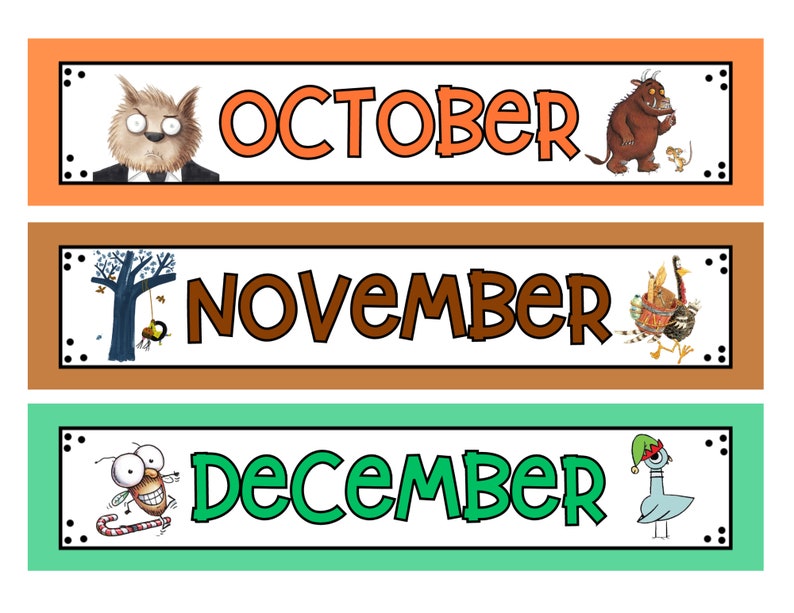 Children's Book Character Calendar Headings Character - Etsy