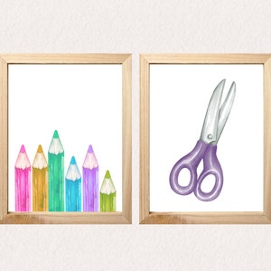 School Supply Watercolor Prints: Whimsical Classroom Decor, Set of 10 ...