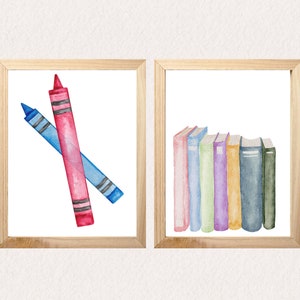 Whimsical School Supply Watercolor Prints - Set of 10 Educational Art ...