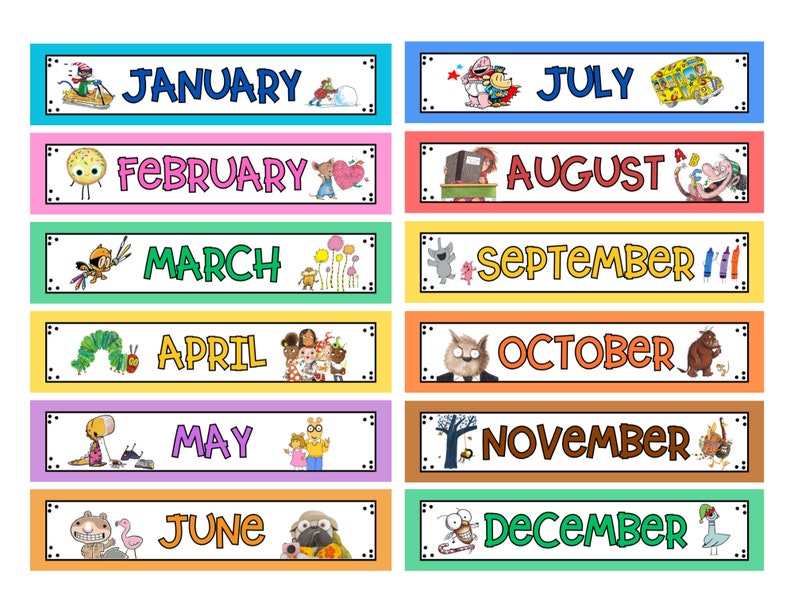 Children's Book Character Calendar Headings Character - Etsy