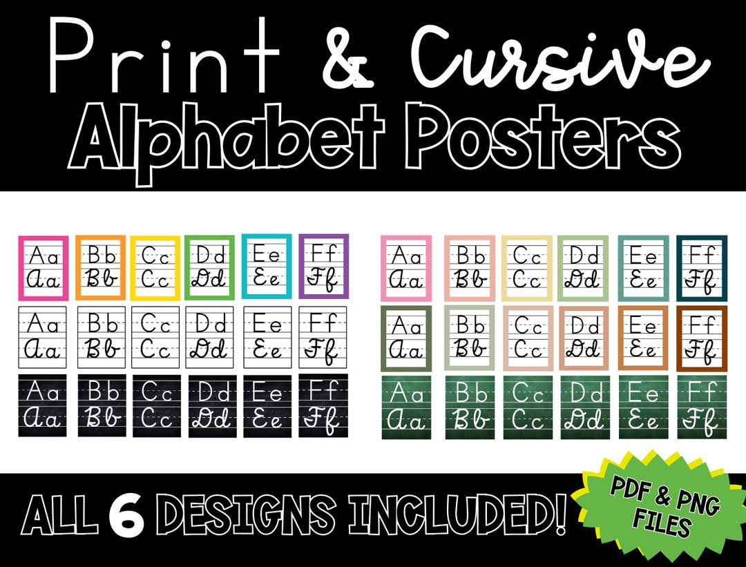 Cursive and Print Alphabet Reference Posters for Elementary Classroom ...