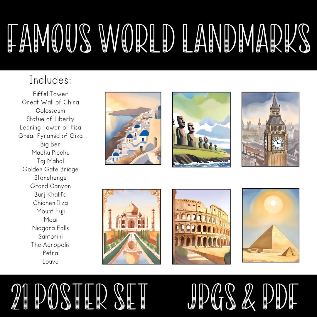 World Landmarks Poster Set: Travel-inspired Wall Art (21 Prints) - Etsy