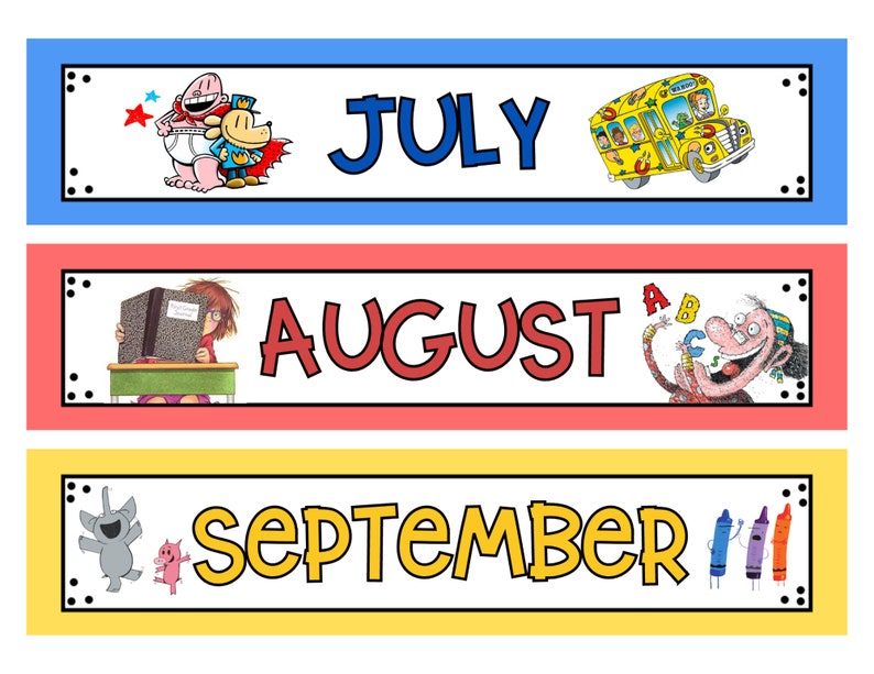 Children's Book Character Calendar Headings Character - Etsy