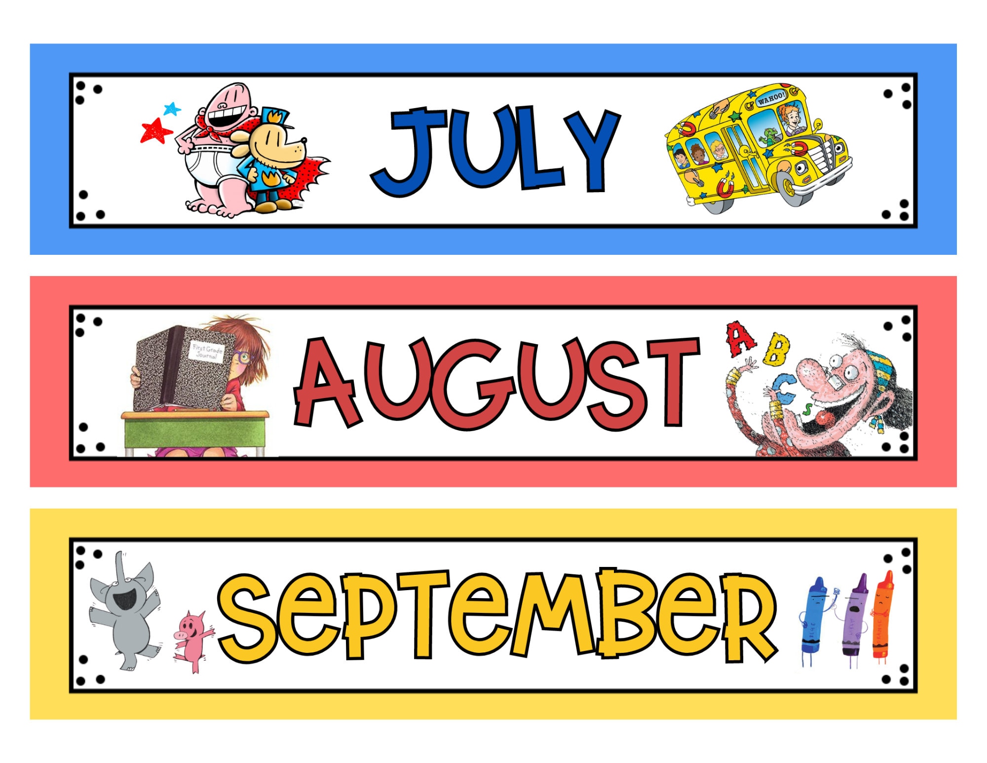 Children's Book Character Calendar Headings: Classroom Decor - Etsy