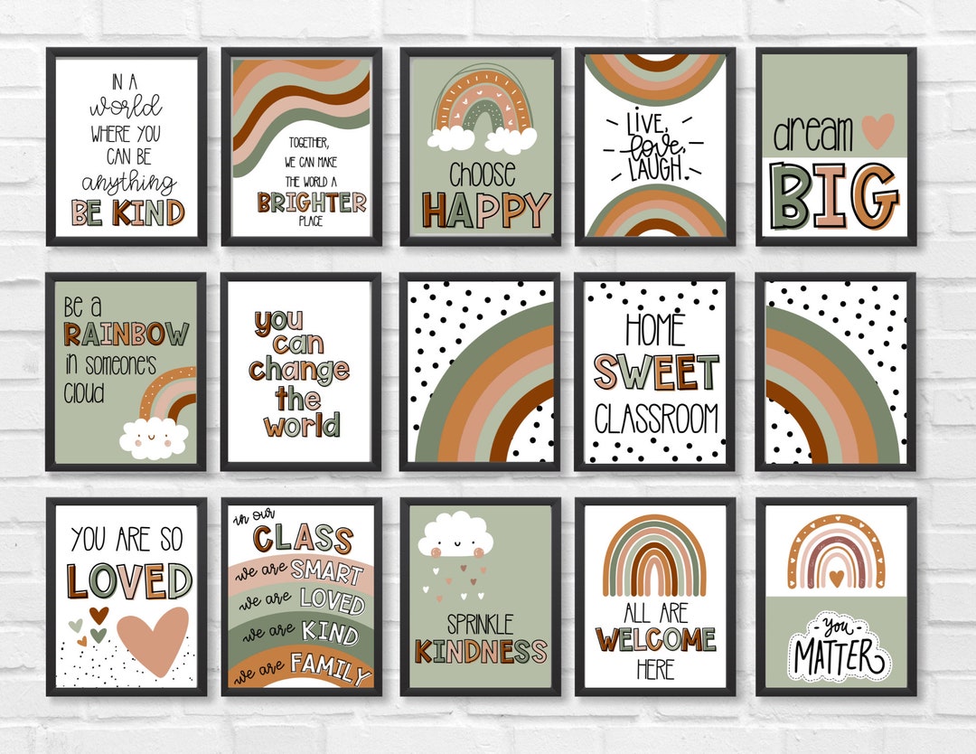 Boho Rainbow of Positivity: 15 Inclusive Sayings Posters, Classroom ...