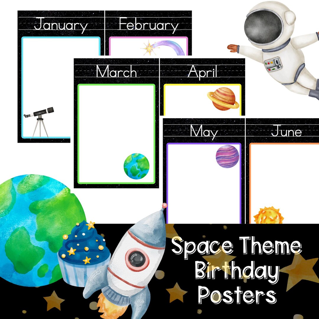 Space Birthday Chart: Editable Classroom Decor, PDF + Canva Template ...