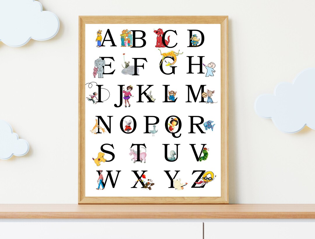 Whimsical Alphabet Poster: Children's Book Characters, Nursery Decor ...