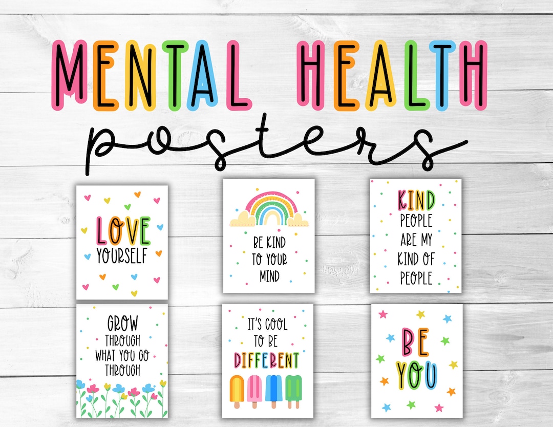 Set of 6 Colorful Mental Health, Positive Messages, Posters, Elementary ...