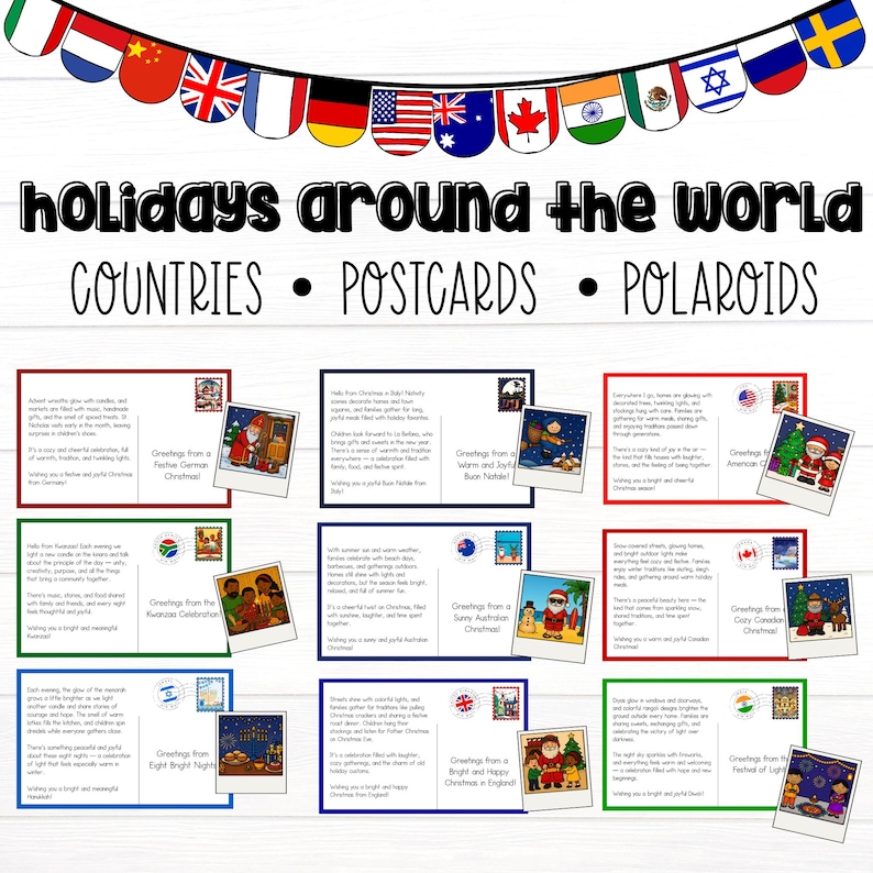 Holidays Around the World Postcards & Polaroids | Classroom Bulletin ...