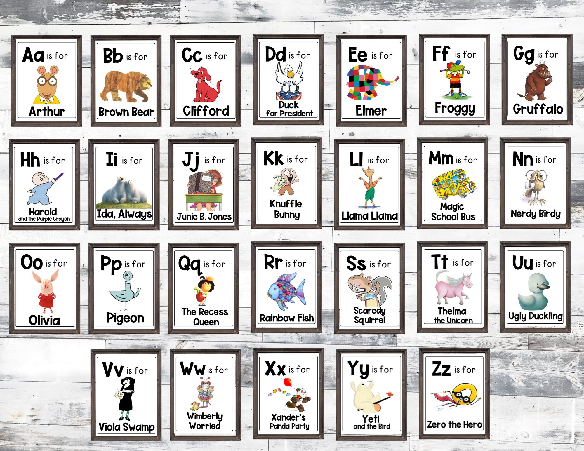 Printable Children's Book Character Alphabet Posters - Etsy UK