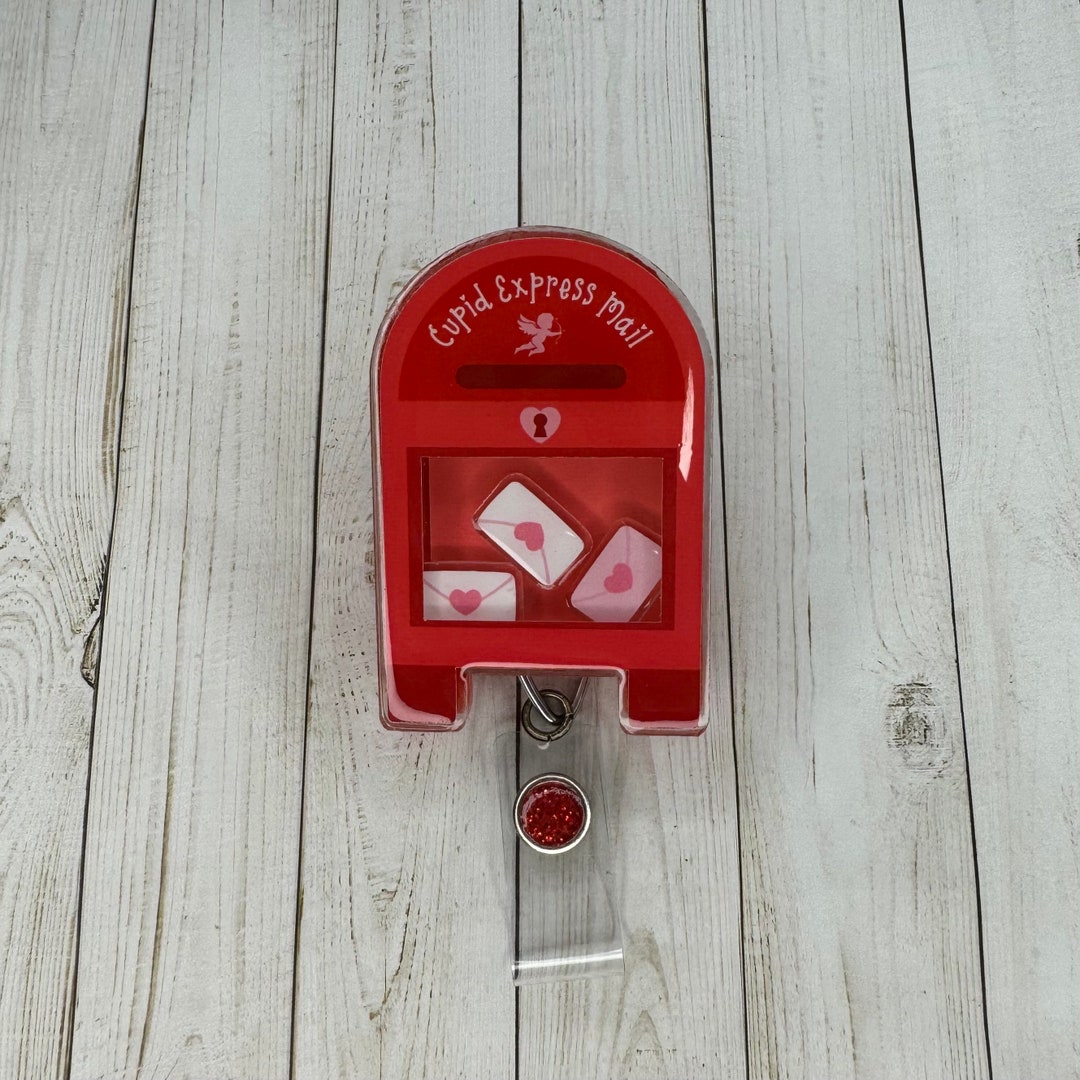 Cupid Express Mail Shaker Retractable Badge Reel Valentines Day Badge ...