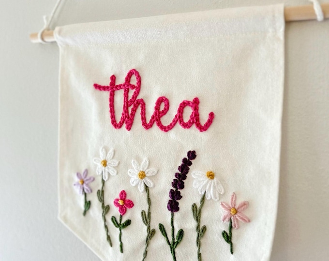 Personalized Baby Name Wall Banner / Hand-embroidered Custom Sign ...