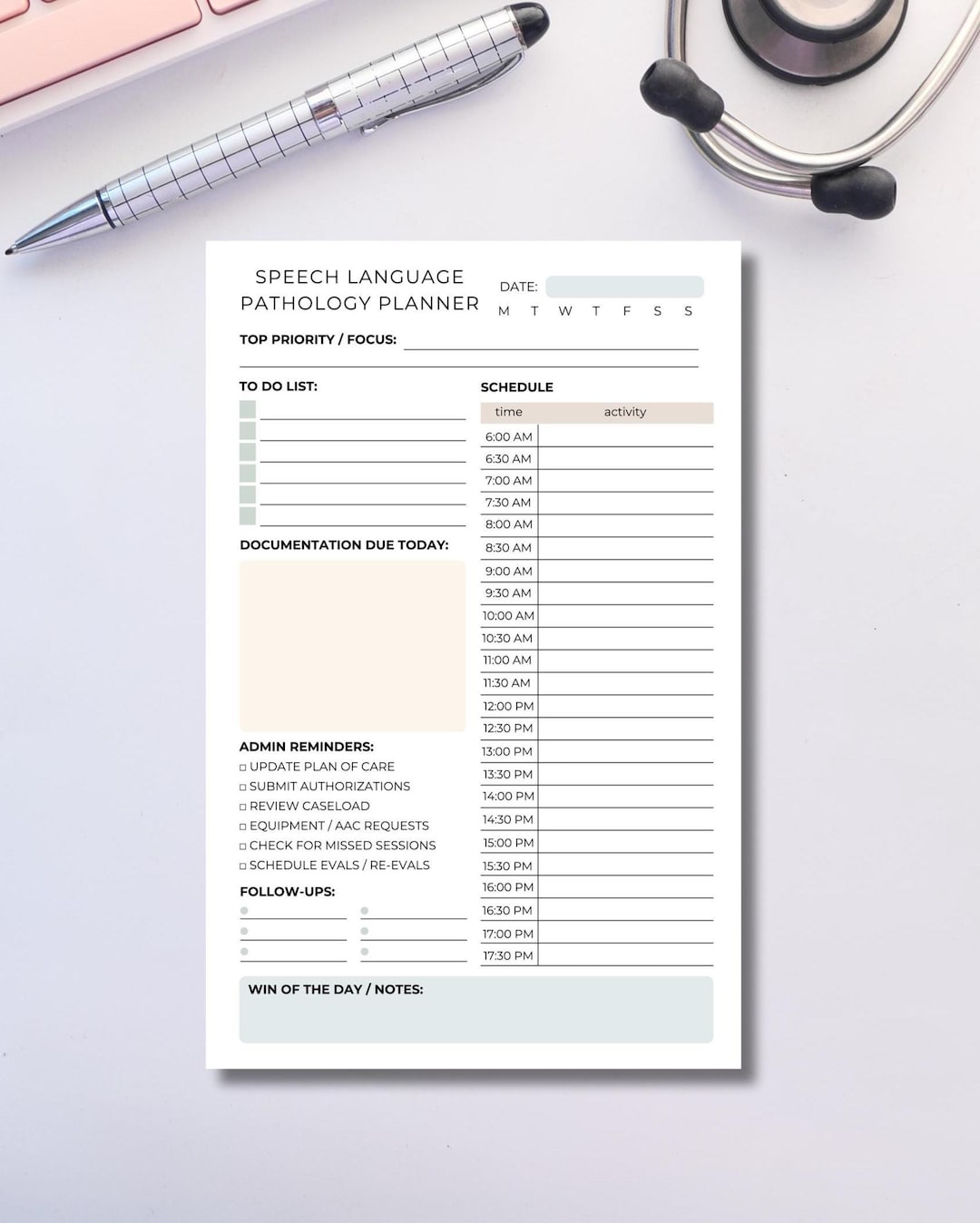 SLP Daily Planner Notepad: Speech Therapy Organizer for Medical ...