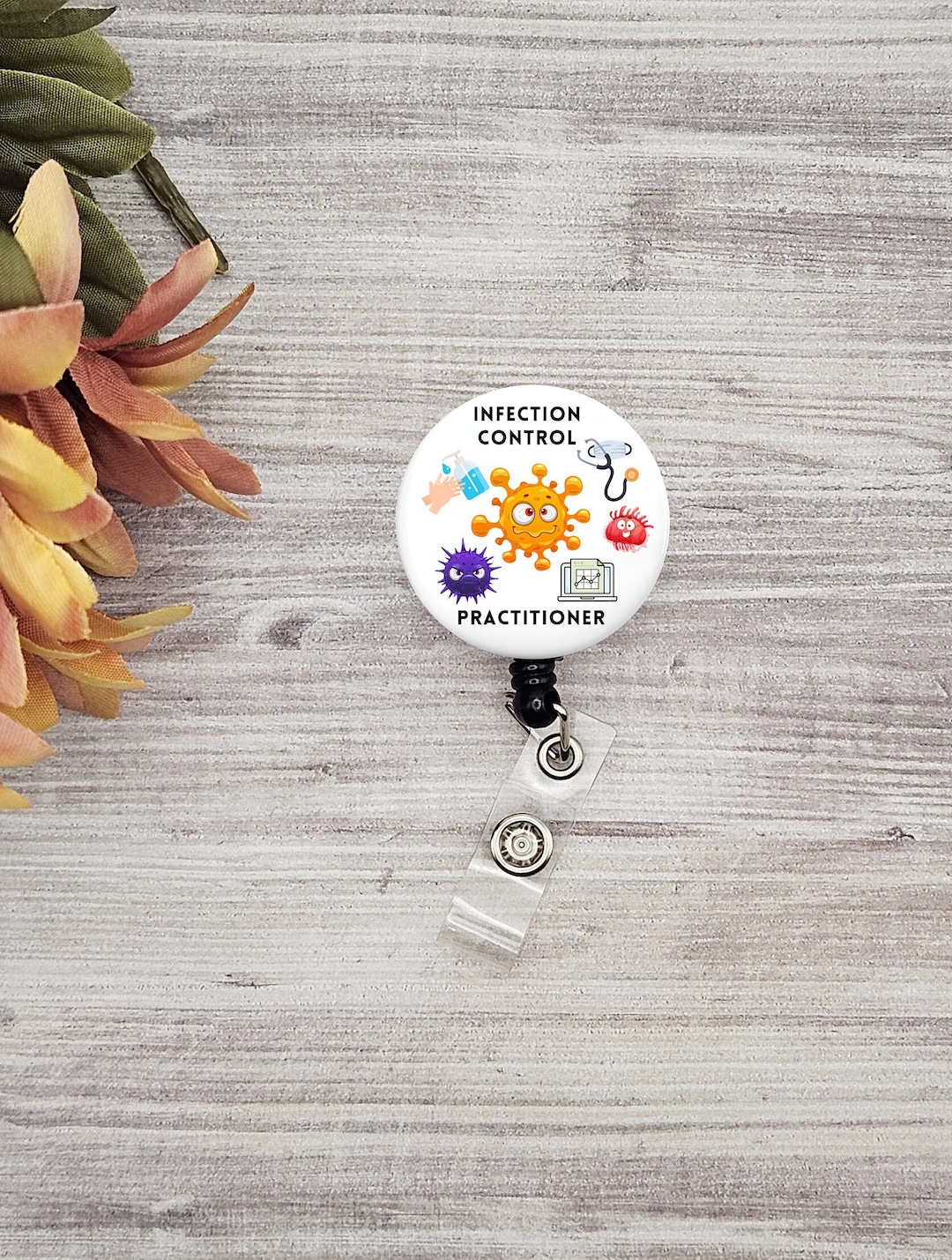 Infection Control Practitioner Button Name Badge Holder Germs Gift ...