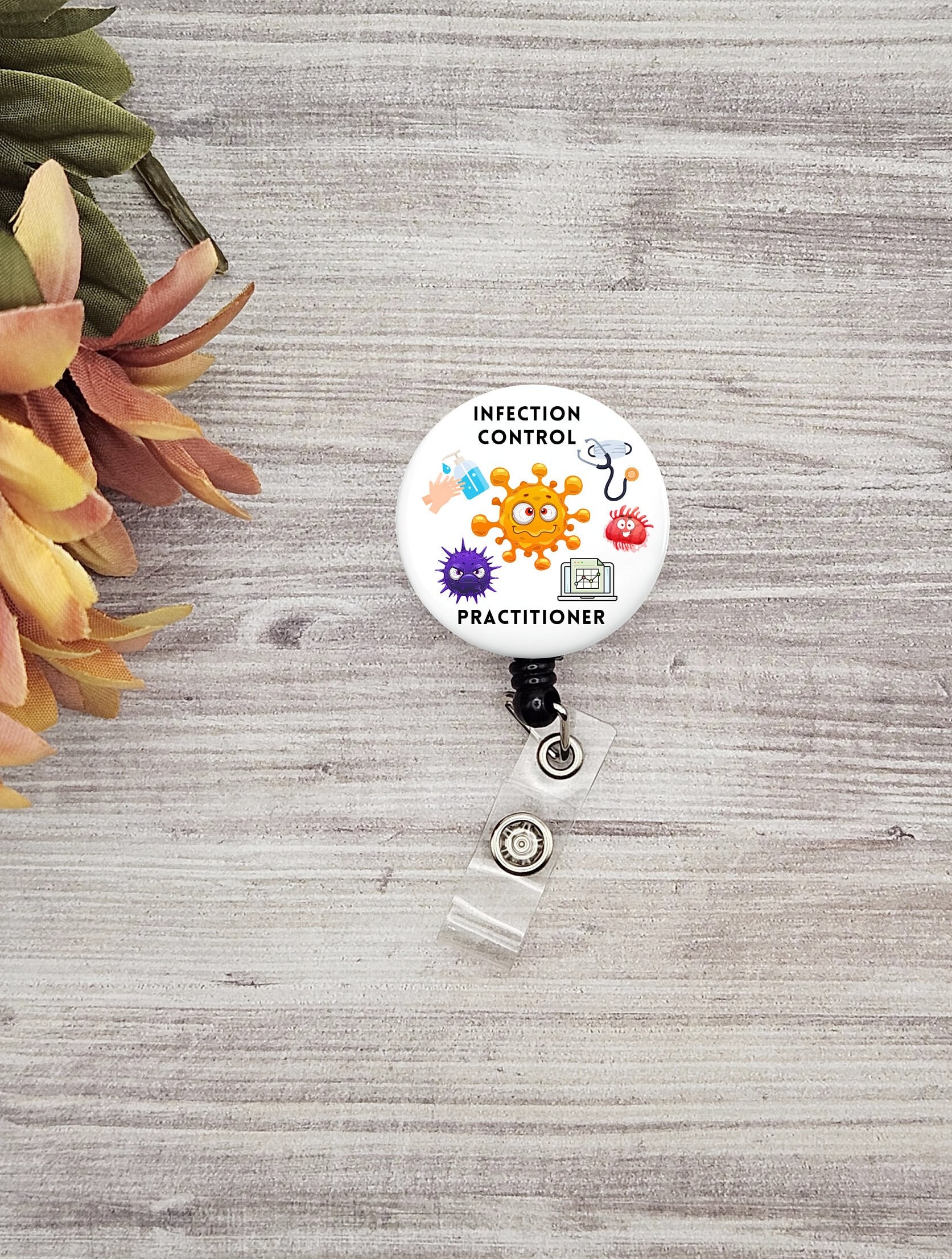 Infection Control Practitioner Button Name Badge Holder Germs Gift ...