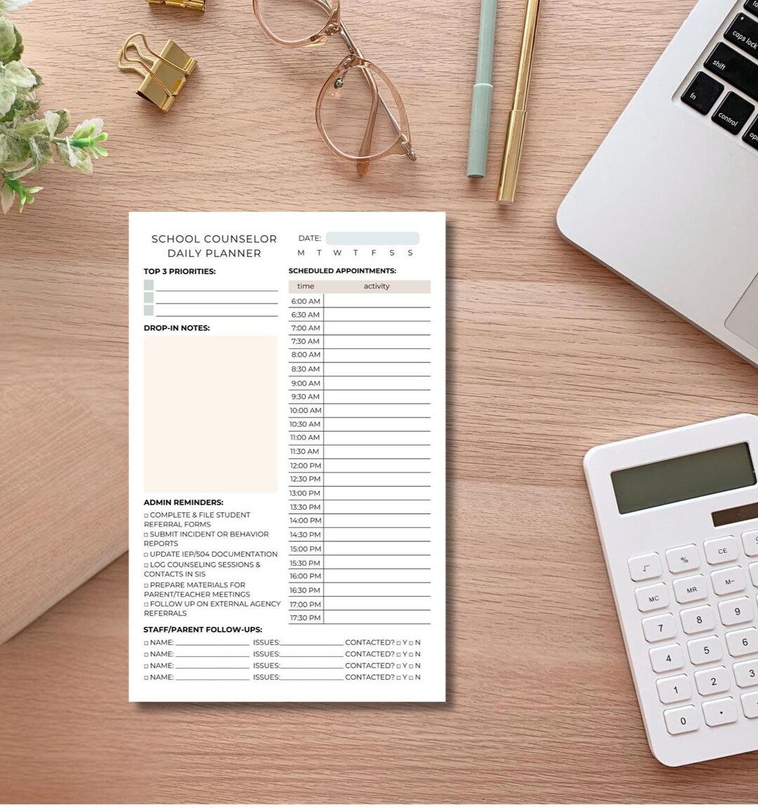 School Counselor Daily Planner | Counseling Schedule Organizer ...