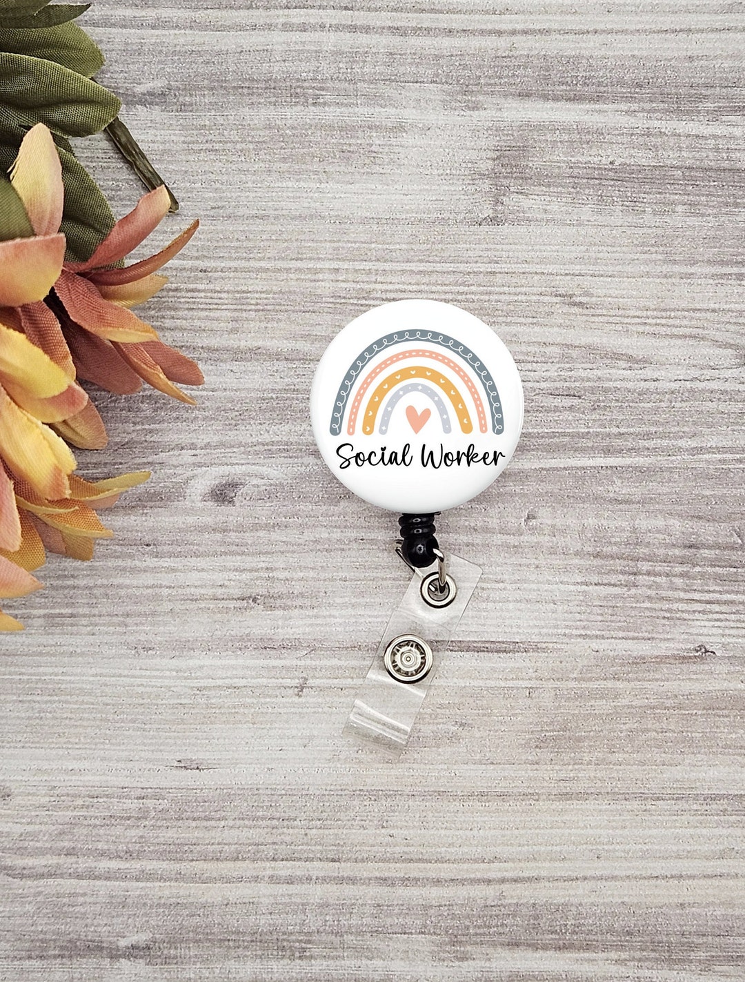 Social Worker Button Name Badge Holder Rainbow Detail MSW Gift ...