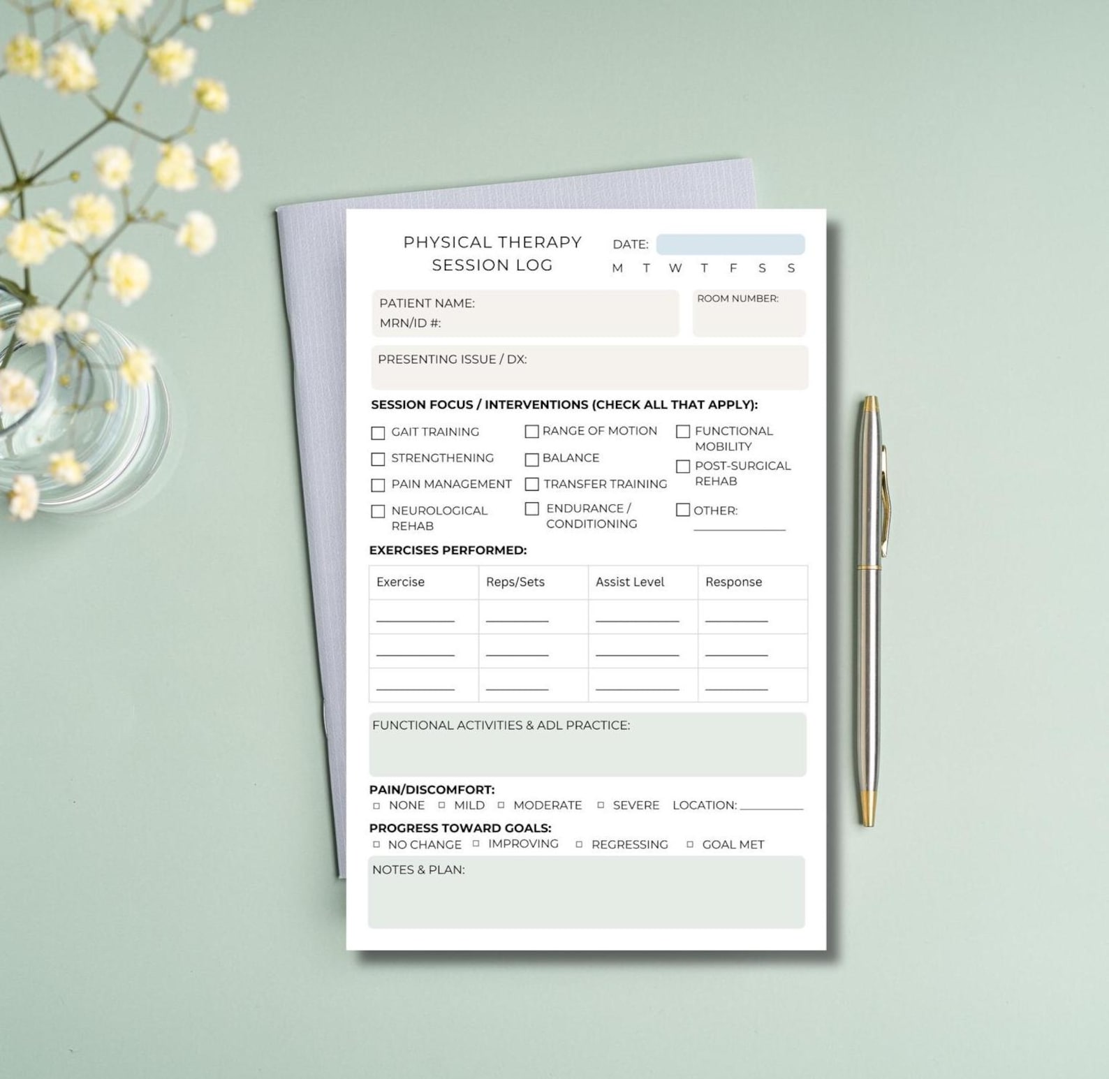 Physical Therapy Session Log Notepad – Soft Boho Design | 5.5” X 8.5 ...